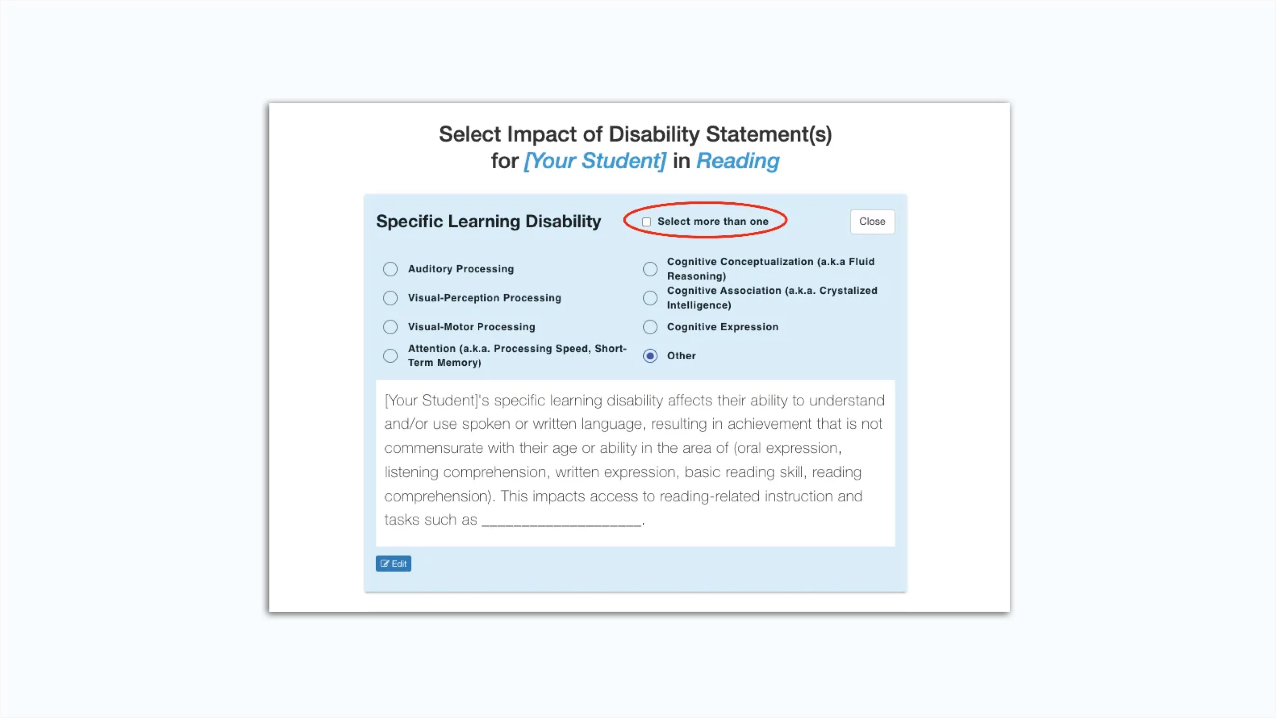 Goalbook Toolkit Present Levels Wizard Update: Selecting Multiple ...